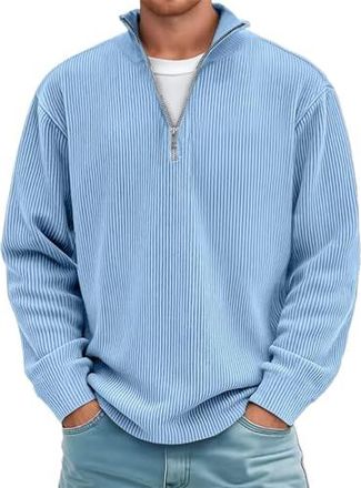 Generic Pull pour homme avec fermeture &eacute;clair 1/4 - Chemises &agrave; manches longues - Ample et l&eacute;ger - Avec poches, bleu, 3XL