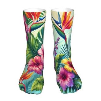 Generic Fleurs Style Insulaire Hawaï Chaussettes Rigolotes Chaudes Chaussette Homme Respirantes Chaussettes Pour Homme Cyclisme Adulte 40Cm
