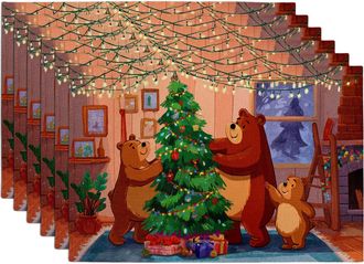 Generic Weihnachtsb&auml;r Familie Tischsets, Gr&uuml;n Urlaub Tischmatten f&uuml;r Esszimmer, rutschfest, waschbar, f&uuml;r drinnen und drau&szlig;en, festliches dekoratives Tischset