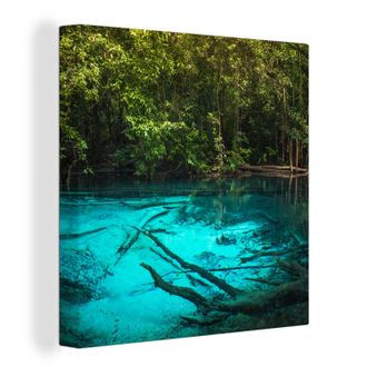 MuchoWow Leinwand Bilder, Einzigartige Wanddeko mit Rahmen, Leuchtend blauer See im Dschungel, Wandbilder Wohnzimmer, Deko Schlafzimmer 20x20 cm