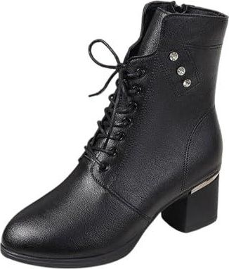 Generic Bottes &agrave; lacets pour femme - Bout rond - &Eacute;l&eacute;gantes - En cuir synth&eacute;tique - Talon bloc &eacute;pais - Fermeture &eacute;clair lat&eacute;rale - Confortables - Pour le trava