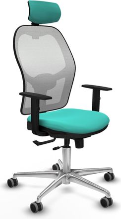 Piqueras y Crespo Ergonomischer 24-Stunden-Stuhl mit 1D-Armen, h&ouml;henverstellbare Lendenwirbelst&uuml;tze und h&ouml;henverstellbares Kopfteil, Wei&szlig;/T&uuml;rkis