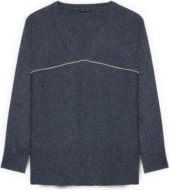 Fiorella Rubino Femme, Pulls, Bleu, Taille: 40 FR Pull en Lurex &agrave; Col V