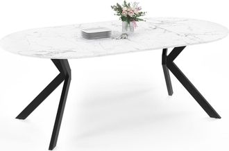 IDMarket Esstisch, ausziehbar, rund, Alix, 4-10 Personen, Spinnenfu&szlig;, Schwarz, Platte mit Marmor-Effekt, Wei&szlig;, Alaska, 110-200 cm