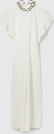 Stella McCartney Lead-Free Crystal Chain Cap-Sleeve Jumpsuit, Woman, White, Size: 36