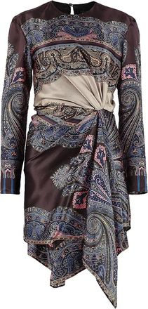 Etro Asymmetrisches Seidenkleid mit Print - Blau