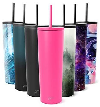 Simple Modern Mug Isotherme avec Paille et Couvercle | Gourde avec Paille Adulte, Bouteille dEau Réutilisable en Acier Inoxydable | Cadeaux pour Femmes et Hommes | 