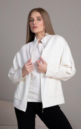 Passioni Strickjacke mit Rautenmuster-Strickdetails Lockerer, grader Schnitt