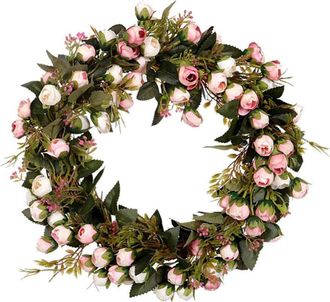 F Fityle Romantische Türkranz Wandkranz Dekokranz mit Rosen und Rattan Deko als Wohnkultur und Requisiten