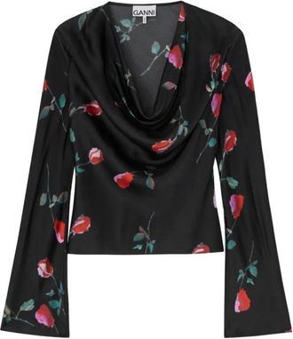 Ganni Femme, Blouses et Chemises, Noir, Taille: 44 FR Blouse en satin imprim&eacute;