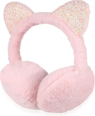 Fenical Earmuffs Ear Warmers Girls Cute Cat Ears Design Earmuffs Soft Warmers Headgear Winter Accessory, Pink