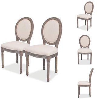 vidaXL Esszimmerst&uuml;hle 2 Stk. Creme Stoff - Esszimmerst&uuml;hle - Stuhl Creme - Leinensitz - Designst&uuml;hle - Bequeme St&uuml;hle