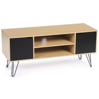 IDMarket Idmarket - Porta Tv Vintage Noemi Con Base A Perno In Legno E Ante Nere
