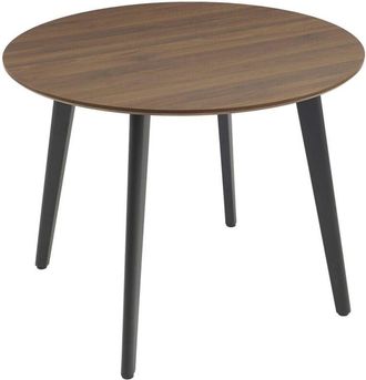 Sweeek Table &agrave; manger ronde effet noyer pieds m&eacute;tal noir 4 places