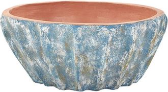 Beliani Beliani - Pot de Fleurs Traditionnel en Terre Cuite Ovale 51 cm Ext&eacute;rieur Int&eacute;rieur Bleu Ostrya