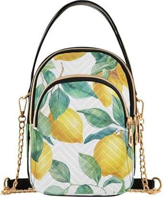Mnsruu Sac à bandoulière pour femme avec sangle réglable - Jaune citron vert et feuille tropicale