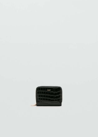 Mango Portefeuille moyen effet croco brillant noir - Femme - Taille unique - MANGO