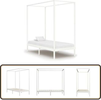 vidaXL Himmelbett-Gestell Weiß Massivholz Kiefer 100 x 200 cm - Massivholzbette - Holzbett - Himmelbett - Weißes Bett - Doppelbett