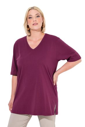 Ulla Popken Damen gro&szlig;e Gr&ouml;&szlig;en &Uuml;bergr&ouml;&szlig;en Plus Size T-Shirt, Basic, Relaxed Fit, V-Ausschnitt, Halbarm dunkle Beere 62+ 515283544-62+