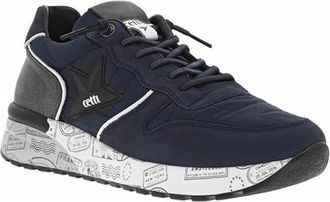 Cetti Baskets en Cuir Bleu Marine et à Lacets élastiqués Ronds avec stoppeur - Taille 45