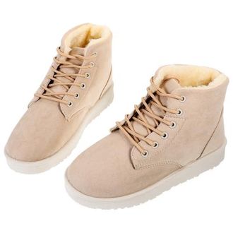 Hemobllo Hemobllo Bottes Chaudes en Coton &agrave; Lacets pour Femme Bottines Courtes Plates Antid&eacute;rapantes Chaussures DHiver Neige Confortables Couleur Beige Clair T