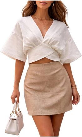 Weili Zheng Femme, Blouses et Chemises, Blanc, Taille: 42 FR Crop top maniche effetto petalo