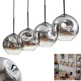 HOFSTEIN Pendelleuchte Ripoll, Pendellampe aus Metall/Glas in Schwarz/Chromfarben/Klar, Leuchte im modernen Retro/Vintage-Design mit Schirmen aus Glas (Ø 20 cm