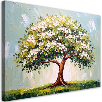 Artgeist Artgeist - Quadro Su Tela, 3d Albero Della Vita Verde In Fiore Fiori - 90x60