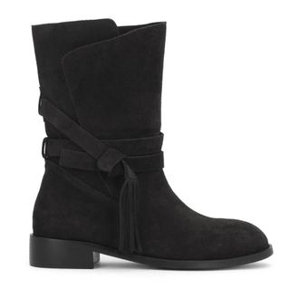 Kazar Schwarze Wildleder-Stiefeletten mit B&auml;ndern und Chokern - - Shoes - Damen - Schwarzk - 35 EU