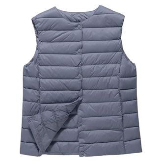 Generic Gilet matelass&eacute; l&eacute;ger &agrave; col rond boutonn&eacute; pour femme - Grande taille, bleu, 4XL