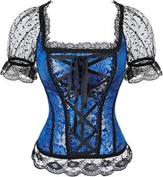 Grebrafan Femme Corset Gothique Chemisier Bustier Top (EUR(40-42) 2XL, Bleu Clair)