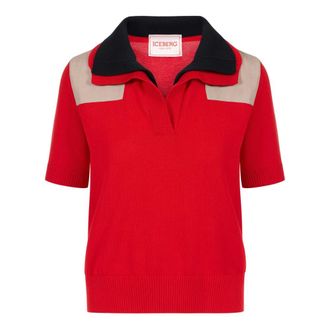 Iceberg Femme, Pulls, Rouge, Taille: 38 FR Pull Polo Manches Courtes En Maille Unie D&eacute;contract&eacute;
