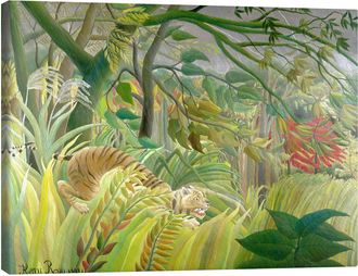 Posterlounge Tiger in einem tropischen Sturm Leinwandbild von Henri Rousseau 70 x 50 cm Grün Wandbilder Wanddeko