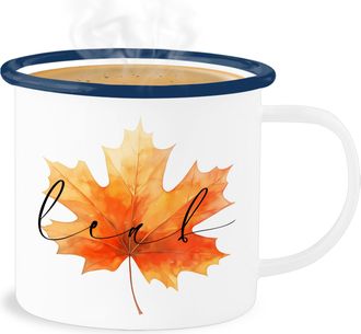 Shirtracer Emaille Becher Blechbecher - Halloween - Tassen - Herbstblatt | Herbstfarben | Herbstliches Blatt | Herbstmotiv Leaf - 300 ml - Weiß Blau - tasse halo