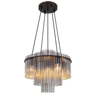 Globo Lighting Kronleuchter Glasst&auml;be rauch klar Esszimmerleuchte Luster Wohnzimmerlampe Rauchglas, Metall schwarz, 5x E27 Fassung, DxH 50x120 cm