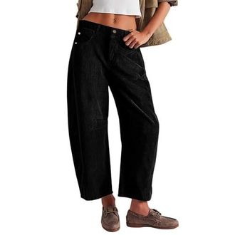 Generic Pantalon large pour femme en velours c&ocirc;tel&eacute; taille haute &eacute;lastique ample d&eacute;contract&eacute; &agrave; enfiler l&eacute;ger et confortable Capris Palazzo Pantalon de salon, 