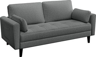 Yaheetech 2 Sitzer Sofa, Polstersofa mit 2 Kissen und Armlehnen, Moderne Couch Loungesofa aus Leinenstoff, Bequemes Loveseat f&uuml;r Wohnzimmer/Schlafzimmer Dunkelg