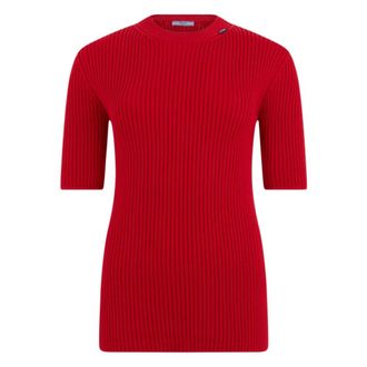 Prada Gerippter Kurzarm-Pullover - - Knitwear - Damen - Rot - M