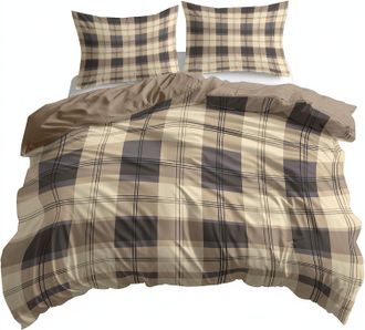 Generic Ländlich Bettwäsche 135x200 4teilig 2 Bettbezüge 135 x 220 cm Geometrisches Gitter Bettbezüge Set Weich Atmungsaktiv 3D Wendebettwäsche mit 2 Kissenbe