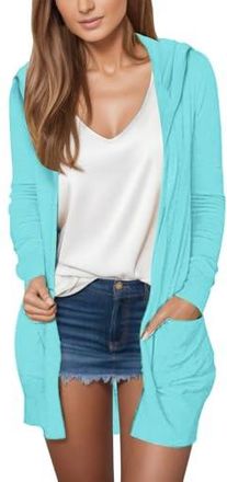 Generic Cardigan l&eacute;ger &agrave; capuche pour femme, v&ecirc;tement dext&eacute;rieur d&eacute;contract&eacute; polyvalent avec poches et capuche, confortable, manches longues, manteau fin, cou