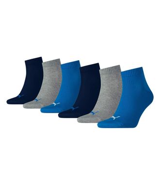 Puma 6 Paar Unisex Quarter Socken Sneaker Gr. 35-49 für Damen Herren Füßlinge, Farbe:277 - blue/grey mélange, Socken & Strümpfe:43-46
