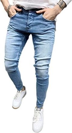 Onsoyours Jean Troué Homme Skinny Casual Slim Fit Pantalon Denim Styles Déchiré Sport Trousers avec Fermeture Éclair Casual Pants Trekking Outdoor Cargo Vintage