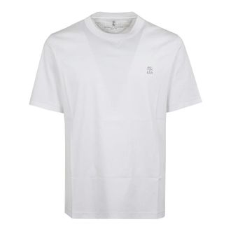 Brunello Cucinelli Homme, Tops, Blanc, Taille: S T-shirt blanc avec design &agrave; demi-manches