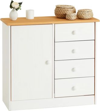 IDIMEX Kommode Rondo in weiß/braun mit 4 Schubladen und 1 Tür, Schubladenschrank aus Kiefer im Landhausstil