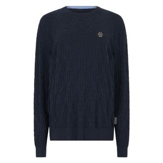 Philipp Plein Homme, Pulls, Bleu, Taille: XL Jacquard Round Neck Pullover Monogram
