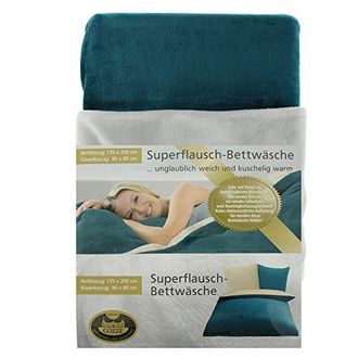 Gözze Wendebettwäsche, Cashmere-Feeling, Bettbezug: 135 x 200 cm, Kissenbezug: 80 x 80 cm, Mikrofaser - Petrol/Wollweiß