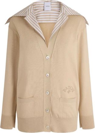 Patou Femme, Pulls, Beige, Taille: 40 FR Mix Popeline Collar Cardigan