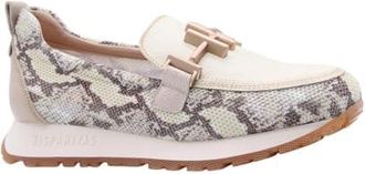 Hispanitas Mocassins nautiques en cuir, avec chaîne, sans lacets, semelle blanche en caoutchouc, grille, ajourée, pour femme, Taupe, 41 EU