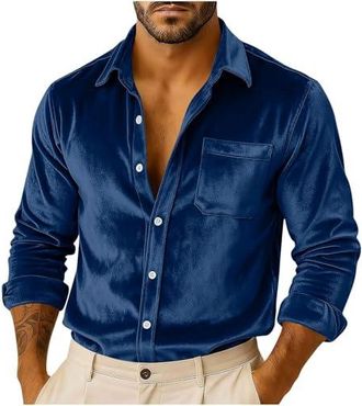 Generic Chemise &agrave; manches longues en velours doux pour homme avec poche de poitrine - Couleur unie - Coupe d&eacute;contract&eacute;e - Printemps et automne - Chemise d&eacute;con