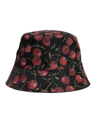 Dolce & Gabbana Mens Black Cotton Printed Wide Brim Bucket Hat
